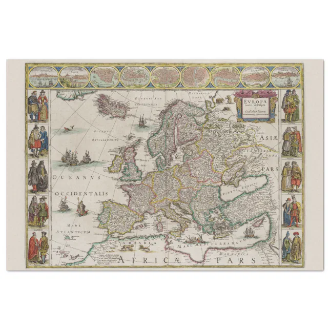 Medieval Map of Europe (by Willem Blaeu) Tissue Paper | Zazzle