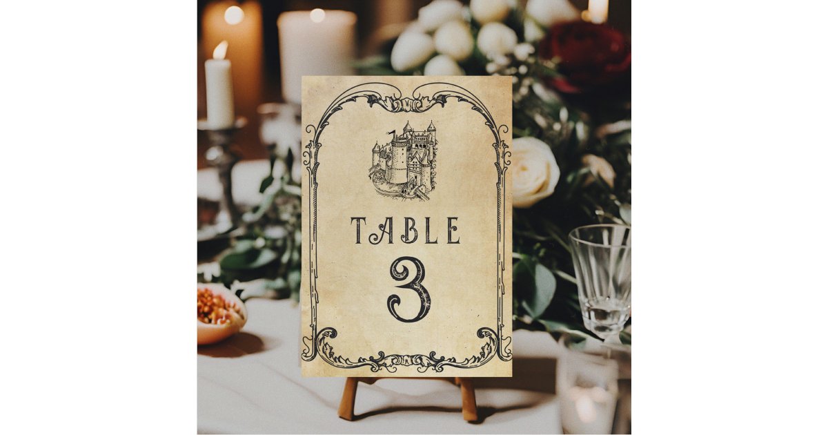 Medieval Middle Ages Engraving Fantasy Wedding Table Number | Zazzle