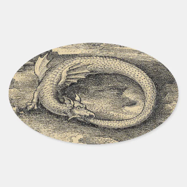 Medieval Ouroboros Dragon Oval Sticker | Zazzle
