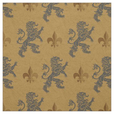 Medieval Gold Lion Red Fleur de Lis Fabric | Zazzle