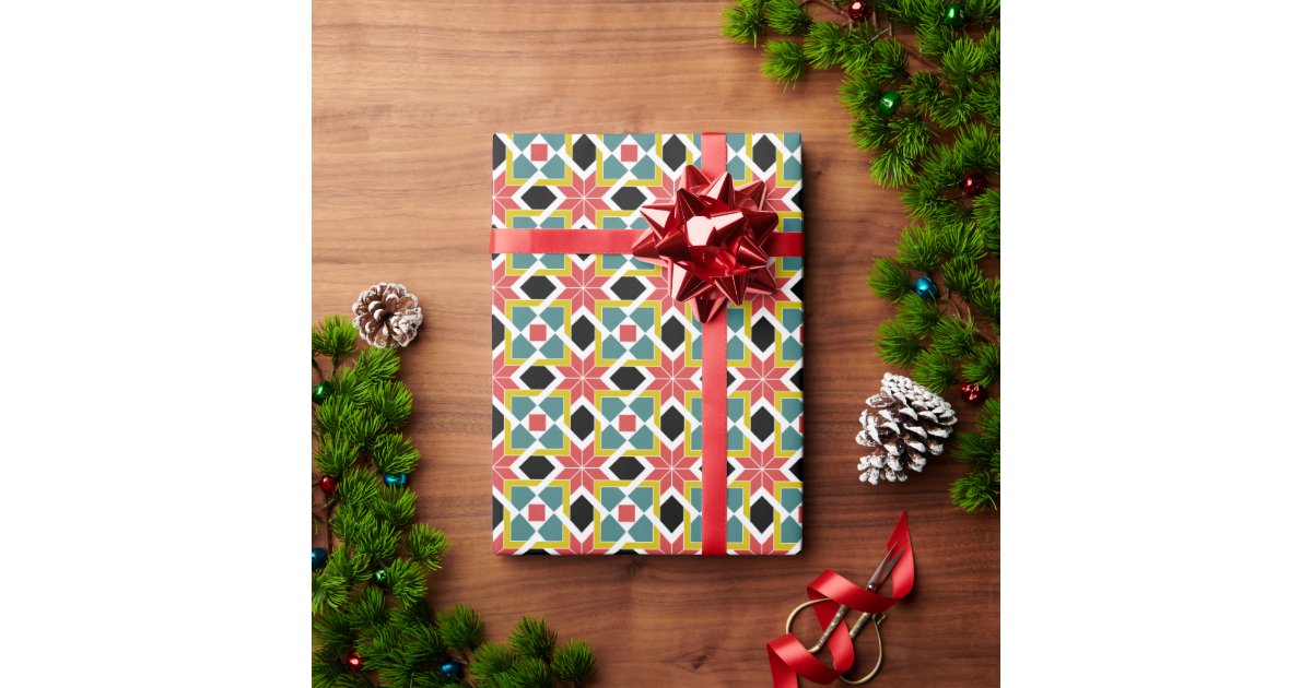 Medieval Red Green Black Saltire Cross Pattern Wrapping Paper | Zazzle