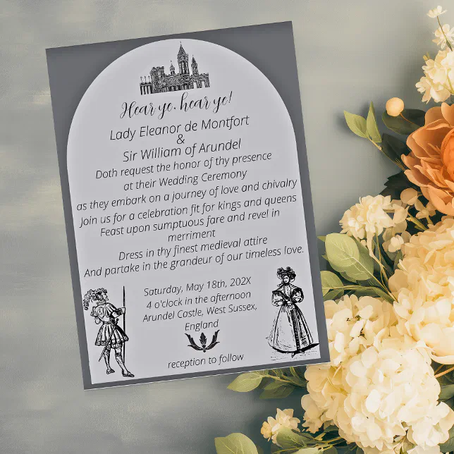 Medieval Renaissance Arched Engraving Wedding Invitation | Zazzle