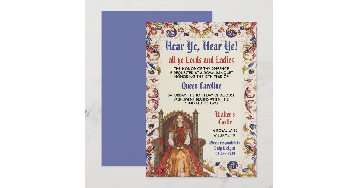 Medieval Renaissance Queen Birthday Invitation | Zazzle