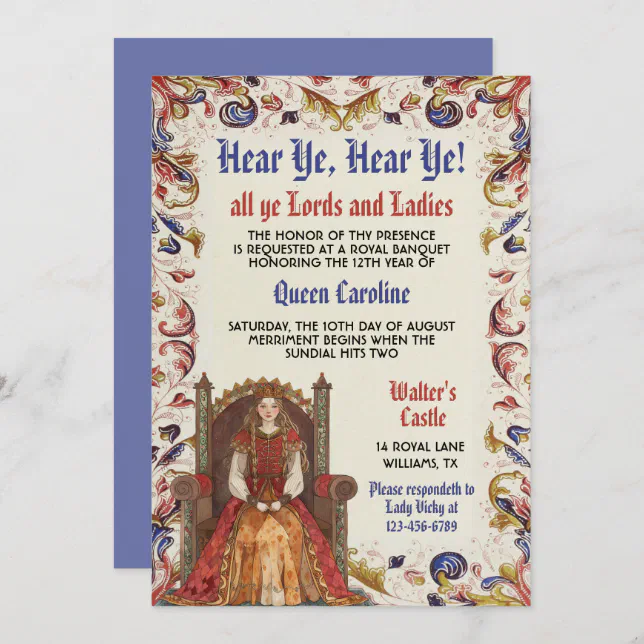 Medieval Renaissance Queen Birthday Invitation | Zazzle