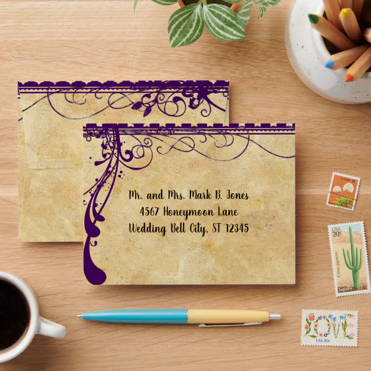 Medieval Renaissance Violet Purple Wedding RSVP Envelope | Zazzle