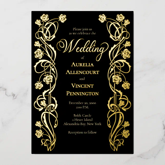 Medieval Royal Roses Sword Wedding Invitation Foil Invitation | Zazzle