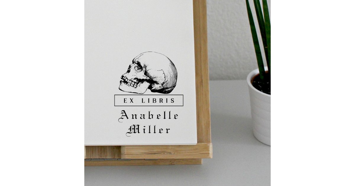 Medieval Script Gothic Skull Classy Ex Libris Book Rubber Stamp | Zazzle