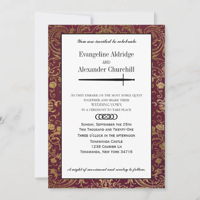 Medieval Sword Elegant Tabletop Gamer Wedding Invitation | Zazzle