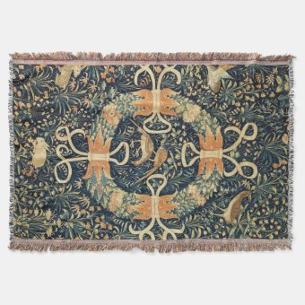 Medieval Tapestry with Flowers, Birds, and Rabbits Throw Blanket | Zazzle