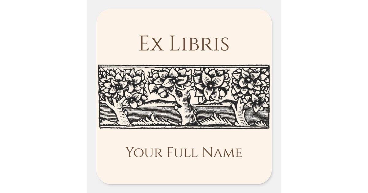 Medieval Trees Ex Libris Bookplate, Editable Square Sticker | Zazzle