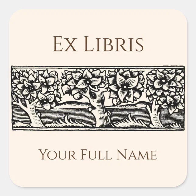 Medieval Trees Ex Libris Bookplate, Editable Square Sticker | Zazzle
