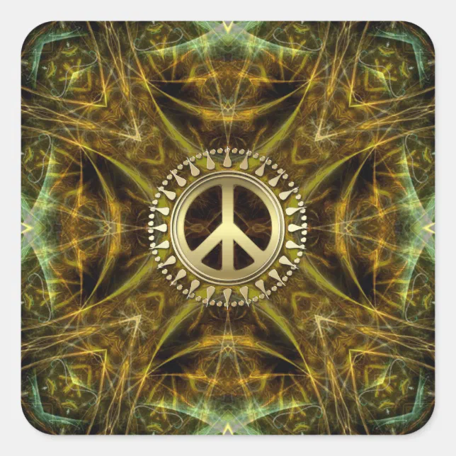 Medieval Visions Golden Peace Symbol Postcard Square Sticker | Zazzle