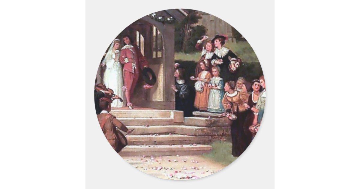 Medieval Wedding Bride Groom antique painting Classic Round Sticker ...