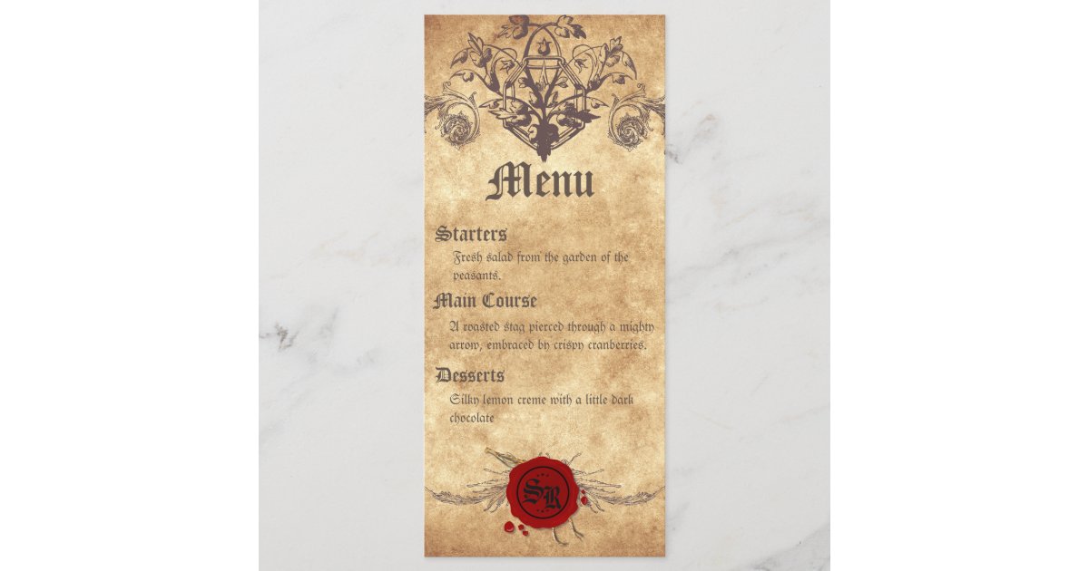 Medieval Wedding Menu Card | Zazzle