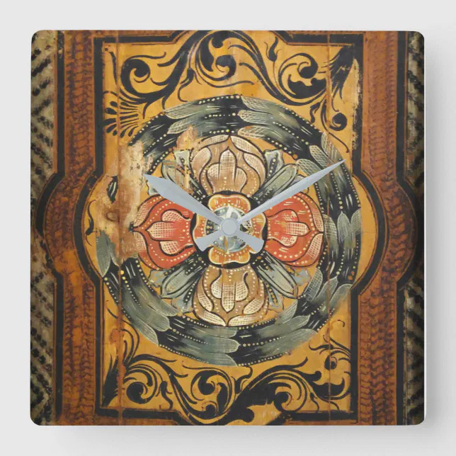 medieval wood painting art vintage old Gothic hist Square Wall Clock ...