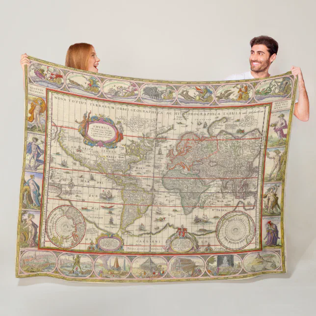 Medieval World Map (by Willem Blaeu) Fleece Blanket | Zazzle