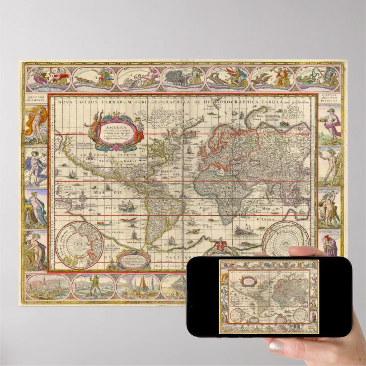 Medieval World Map by Willem Blaeu Poster | Zazzle