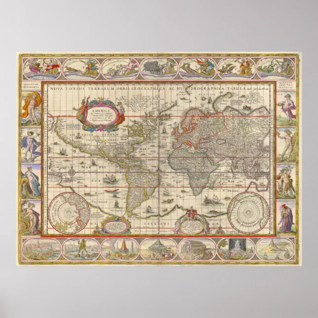Medieval World Map by Willem Blaeu Poster | Zazzle