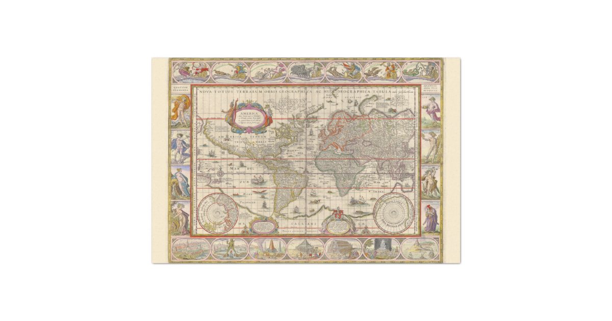 Medieval World Map (by Willem Blaeu) Tissue Paper | Zazzle