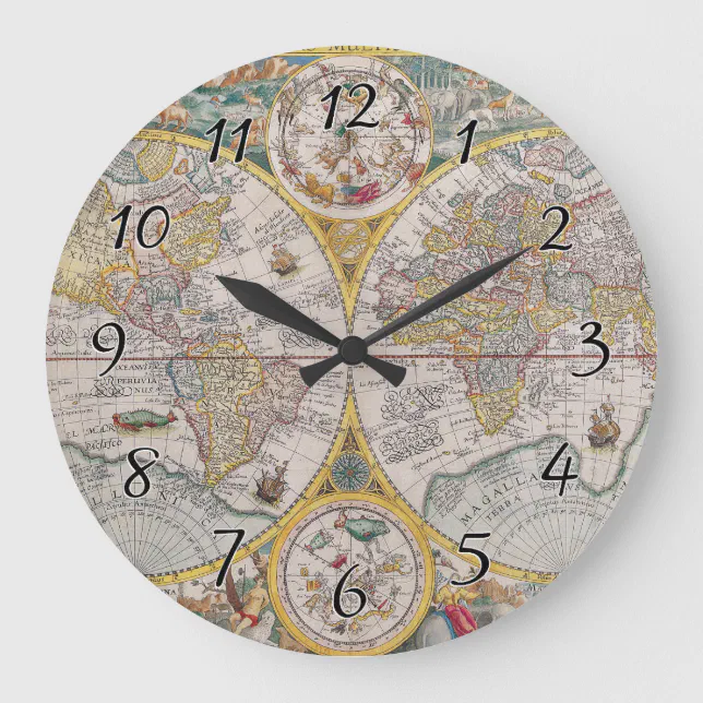 Medieval World Map From 1525 Large Clock | Zazzle