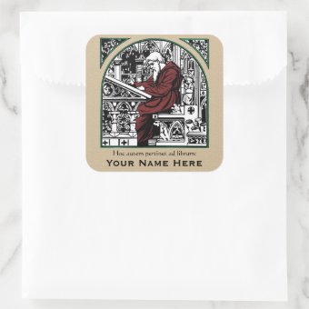 Medieval Writing Desk and Monk Bookplate | Zazzle
