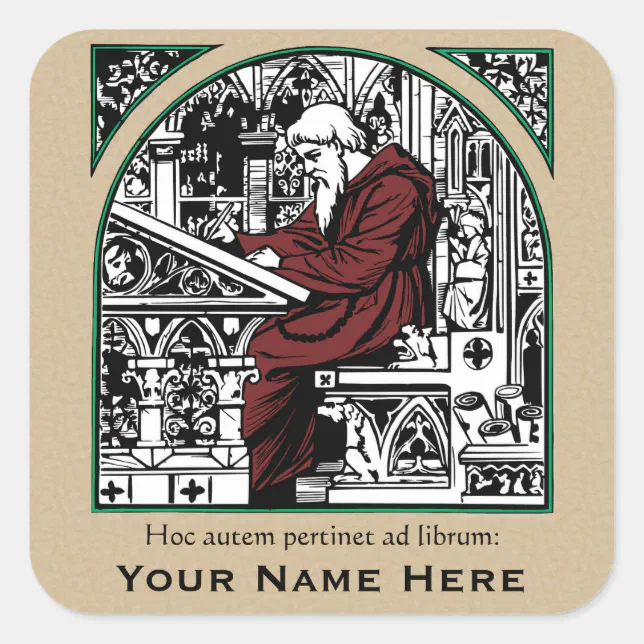 Medieval Writing Desk and Monk Bookplate | Zazzle