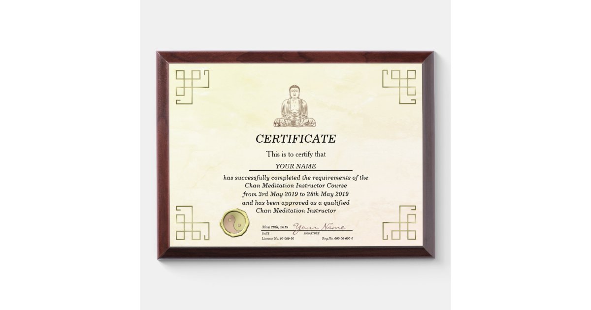 Meditation Certificate Award Plaque | Zazzle