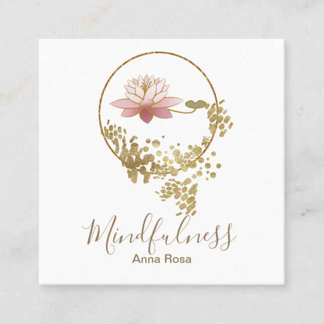 Meditation Gold Glitter Lotus Mindfulness Yoga Square Business Card ...