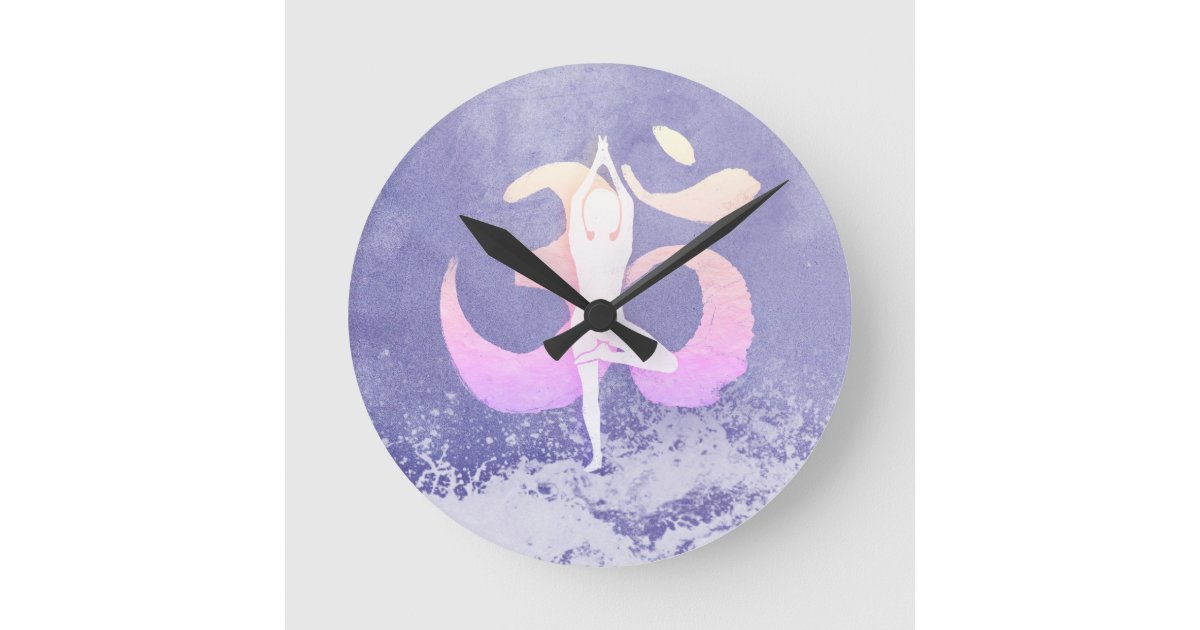 Meditation Instructor Yoga Pose Om Sign Round Clock | Zazzle