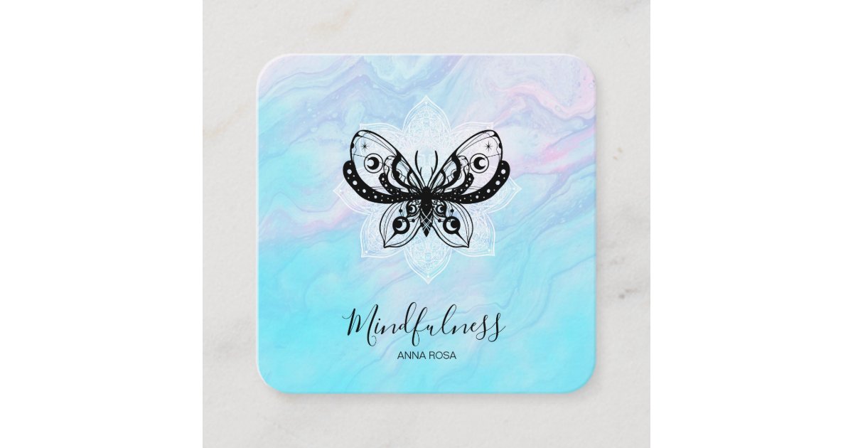 Meditation Mindfulness Moth Yoga Butterfly Square Business Card | Zazzle