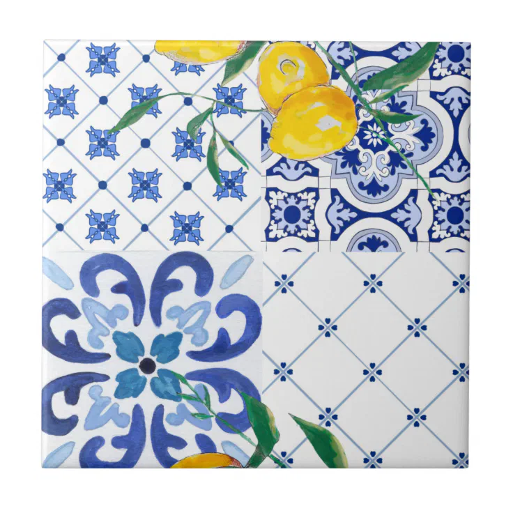 Mediterranean,Amalfi style,simple squares Ceramic Tile | Zazzle