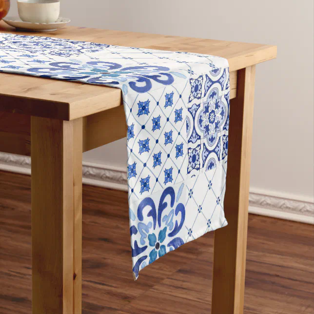 Mediterranean,Amalfi style,simple squares Short Table Runner | Zazzle