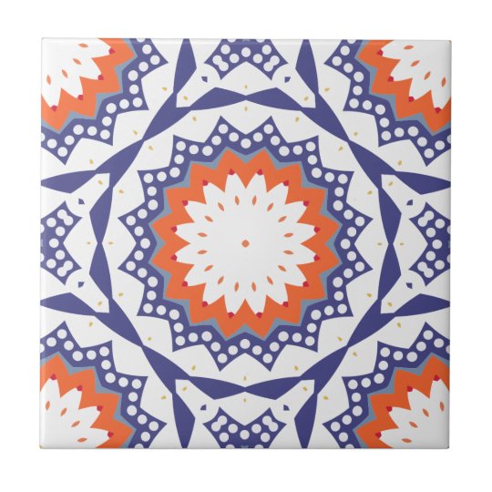 Mediterranean Azulejo Blue White and Orange Mosaic Ceramic Tile ...