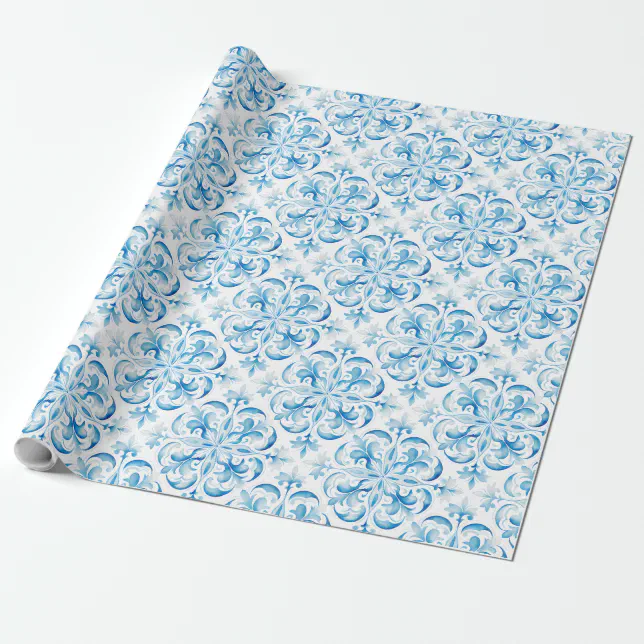 Mediterranean Blue and White Tile Wrapping Paper | Zazzle