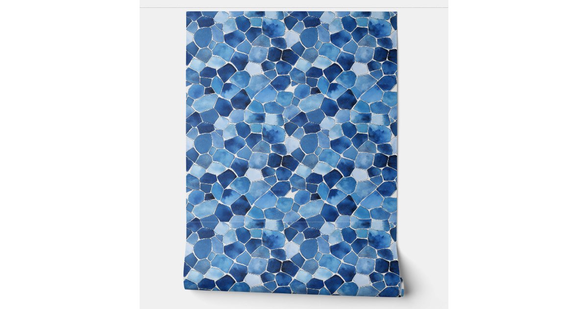 Mediterranean Blue Mosaic Wallpaper Wallpaper | Zazzle