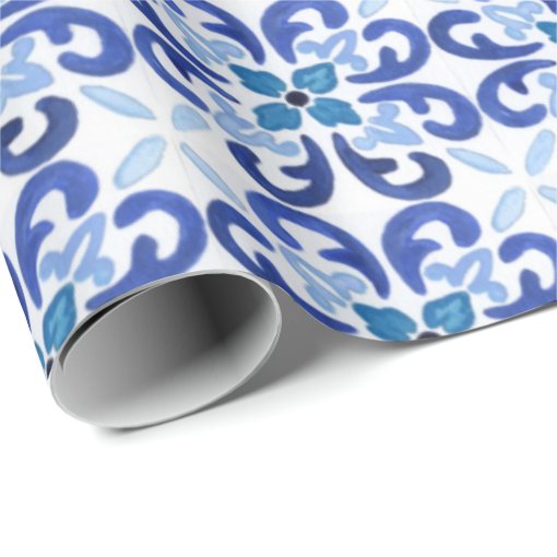Mediterranean Blue Tile Wrapping Paper | Zazzle