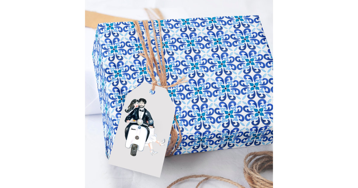 Mediterranean Blue Tile Wrapping Paper | Zazzle