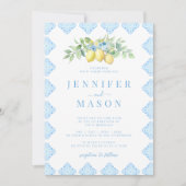 Mediterranean Blue Tiles Lemon Wedding Invitation | Zazzle