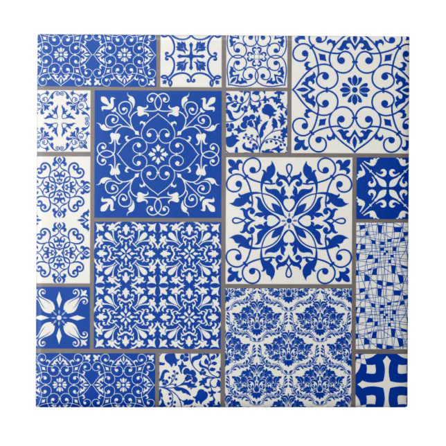 Mediterranean Blue & White Azulejo Majolica Mosaic Ceramic Tile | Zazzle