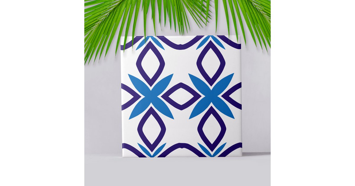 Mediterranean Blue & White Geometric Pattern Ceramic Tile | Zazzle