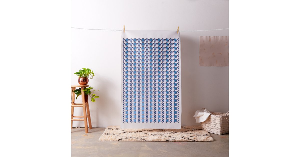 Mediterranean Blue & White Geometric Pattern Fabric | Zazzle