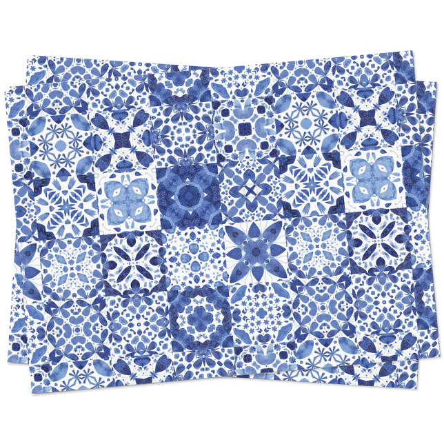 Mediterranean Blue White Tile Pattern Watercolor Tissue Paper | Zazzle