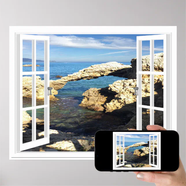 Mediterranean Coast Artificial Window View Poster | Zazzle