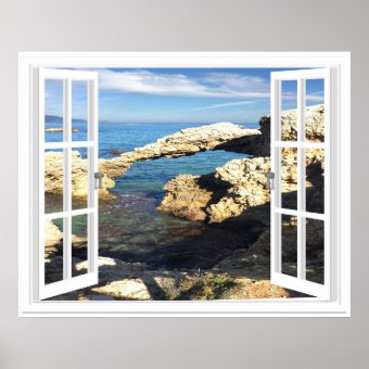 Mediterranean Coast Artificial Window View Poster | Zazzle