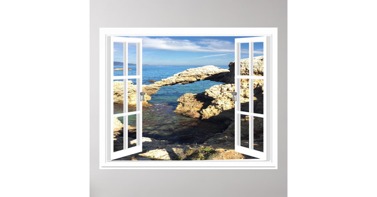 Mediterranean Coast Artificial Window View Poster | Zazzle