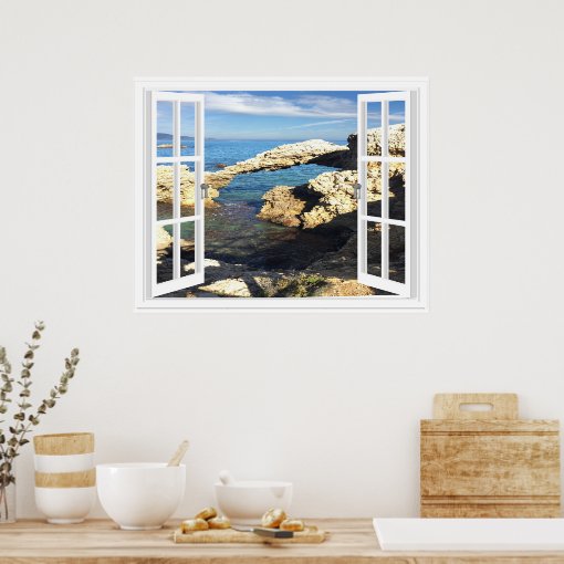 Mediterranean Coast Artificial Window View Poster | Zazzle