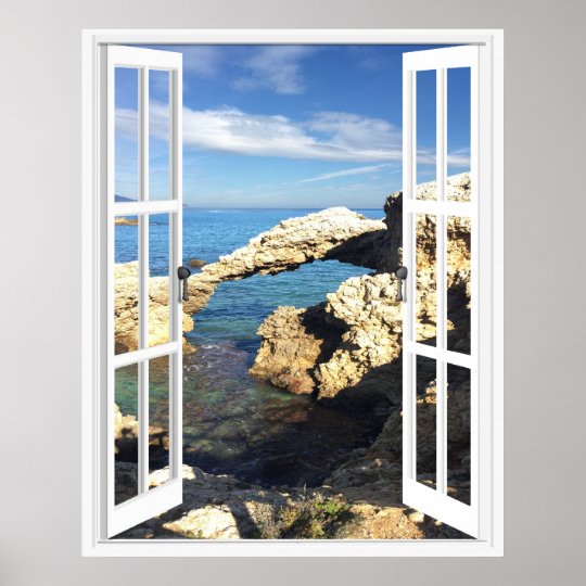 Mediterranean Coast Faux Window View Poster | Zazzle.com