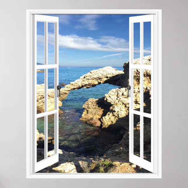 Mediterranean Coast Faux Window View Poster | Zazzle