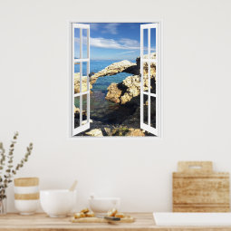 Mediterranean Coast Faux Window View Poster | Zazzle