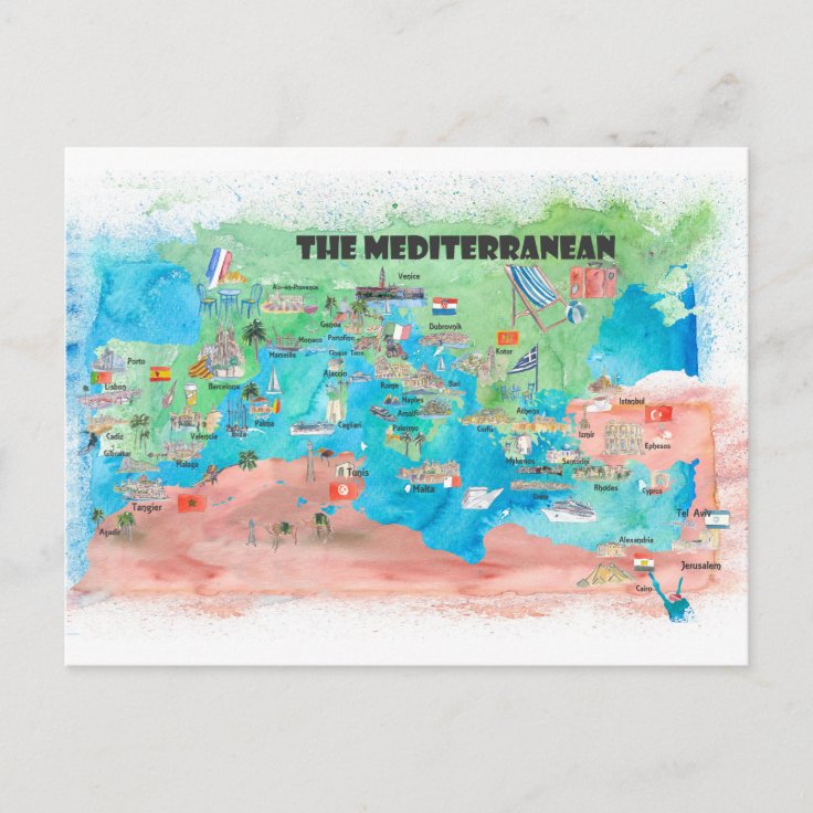 Mediterranean Cruise Travel Poster Map Spain Italy Postcard | Zazzle